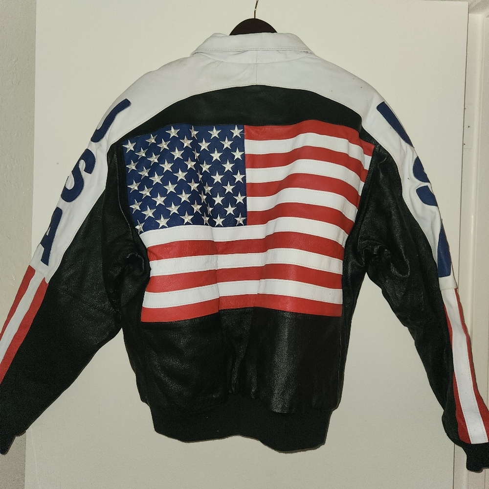 Phase 2 Vintage Usa Flag Leather Jacket - Gem